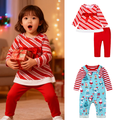 ins婴儿衣服圣诞节长袖连体衣裙裤套装秋装幼儿女宝宝两件套童装
