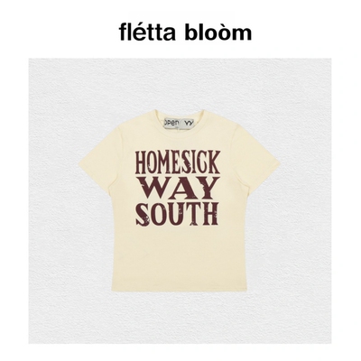 【现货】fletta bloom白鹿韩国OPENYY复古字母印花圆领短袖T恤女