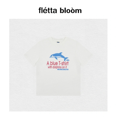 【现货】fletta bloom韩国潮牌Teket海豚字母印花圆领短袖T恤休闲