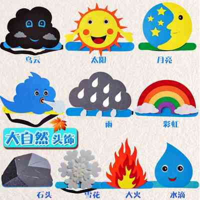 大自然头饰道具儿童舞台装扮演出太阳雨点乌云风彩虹月亮面具头套