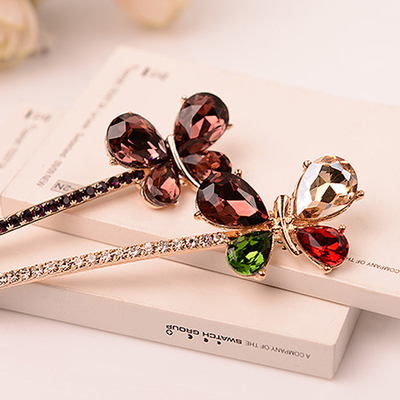 蝴蝶水晶长款夹边镶钻刘海发卡