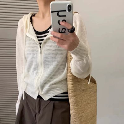 韩版连帽针织拉链开衫防晒衣