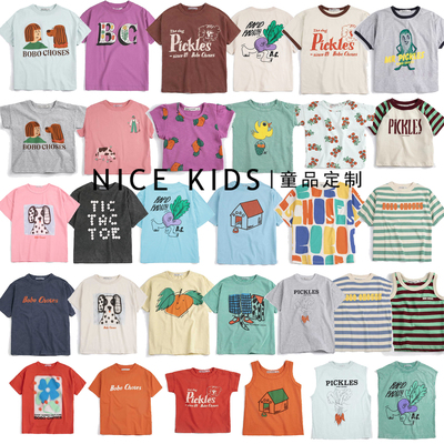 ins爆款26年春夏BC新款北欧风 儿童宝宝棉印花条纹圆领短袖T恤