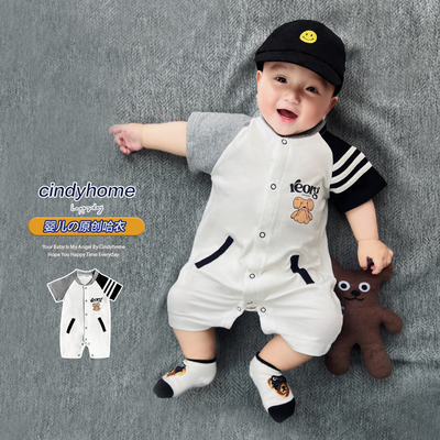 新款熊婴幼儿连体衣夏季短袖薄款爬爬服新生儿衣服潮