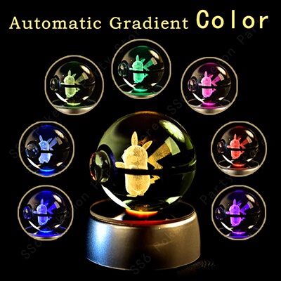 Pokemon Crystal Ball 3D Pikachu Gengar Mewtwo Night Light L