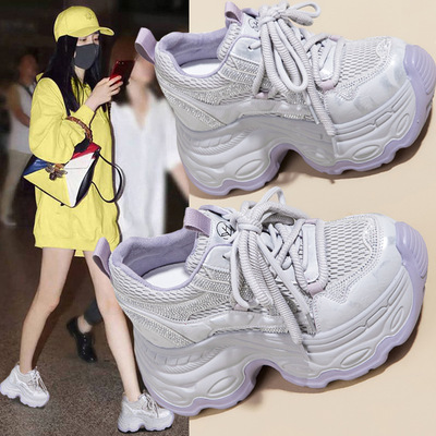 小个子10cm内老爹鞋女2026春夏款真皮网面透气休闲运动厚底鞋