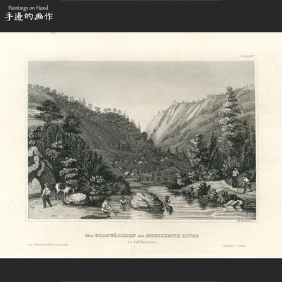欧洲19世纪原版雕刻版艺术画/PAYNE'S UNIVERSUM/河上的淘金者