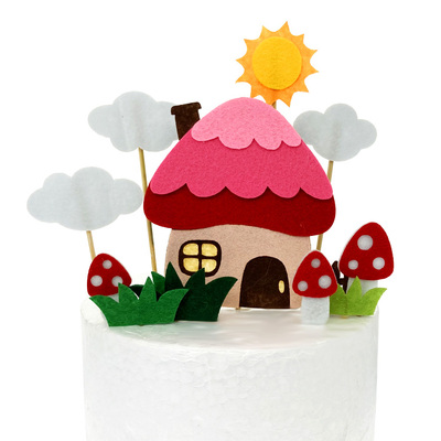 毛毡田园房子云朵森林蛋糕装饰