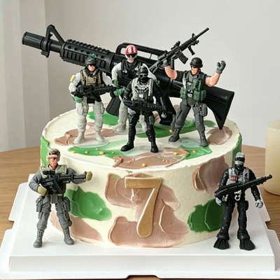 士兵坦克战机模型三角洲主题蛋糕装饰摆件儿童生日烘焙装扮兵哥哥