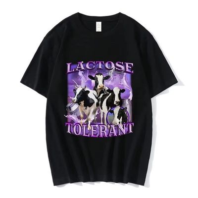 Lactose Toleran T-Shirt 欧美趣味卡通可爱奶牛短袖T恤男女上衣