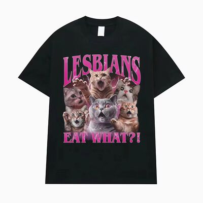 Lesbians Eat What! 欧美创意潮流大码纯棉短袖T恤男搞笑上衣