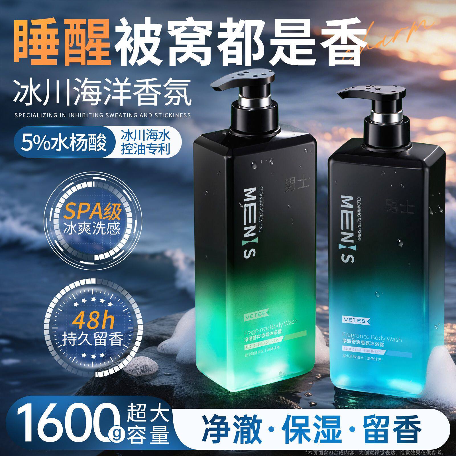 水杨酸香氛沐浴露男士专用持久留香控油净螨去背痘鸡皮提亮肤色