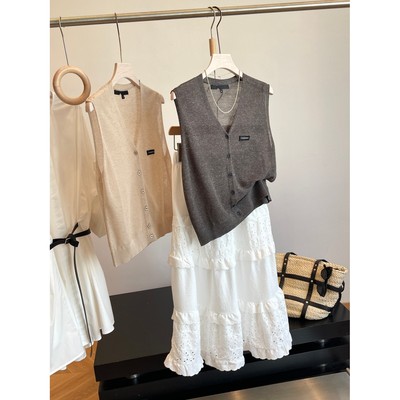 #木巨899！莱赛尔+亚麻！薄款宽松百搭V领单排扣无袖背心针织衫