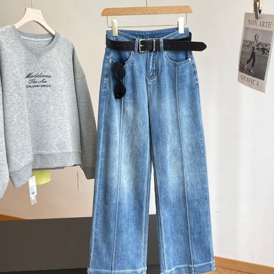 立体解构显瘦！带腰带！外贸工厂女装尾货高棉透气弹力阔腿牛仔裤