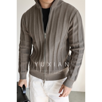 YUXIAN美式坑条复古针织毛衣长袖