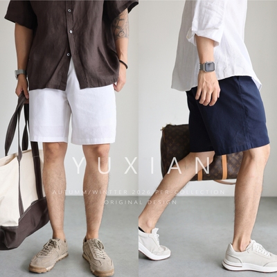YUXIAN意式亚麻棉色织休闲短裤