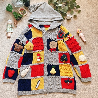 美国购回精品 趣味立体圣诞姜饼人小熊雪人 纯手工魔法帽古着毛衣