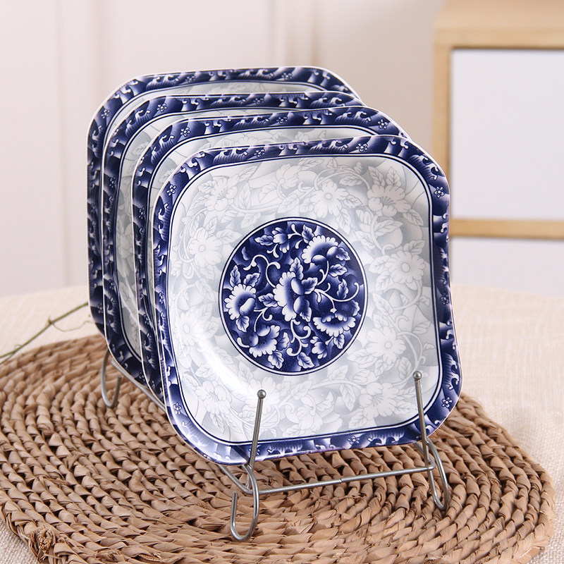 日式青花釉下彩创意方形陶瓷盘子深菜盘家用餐具汤盘碟2-4个套装_虎窝淘