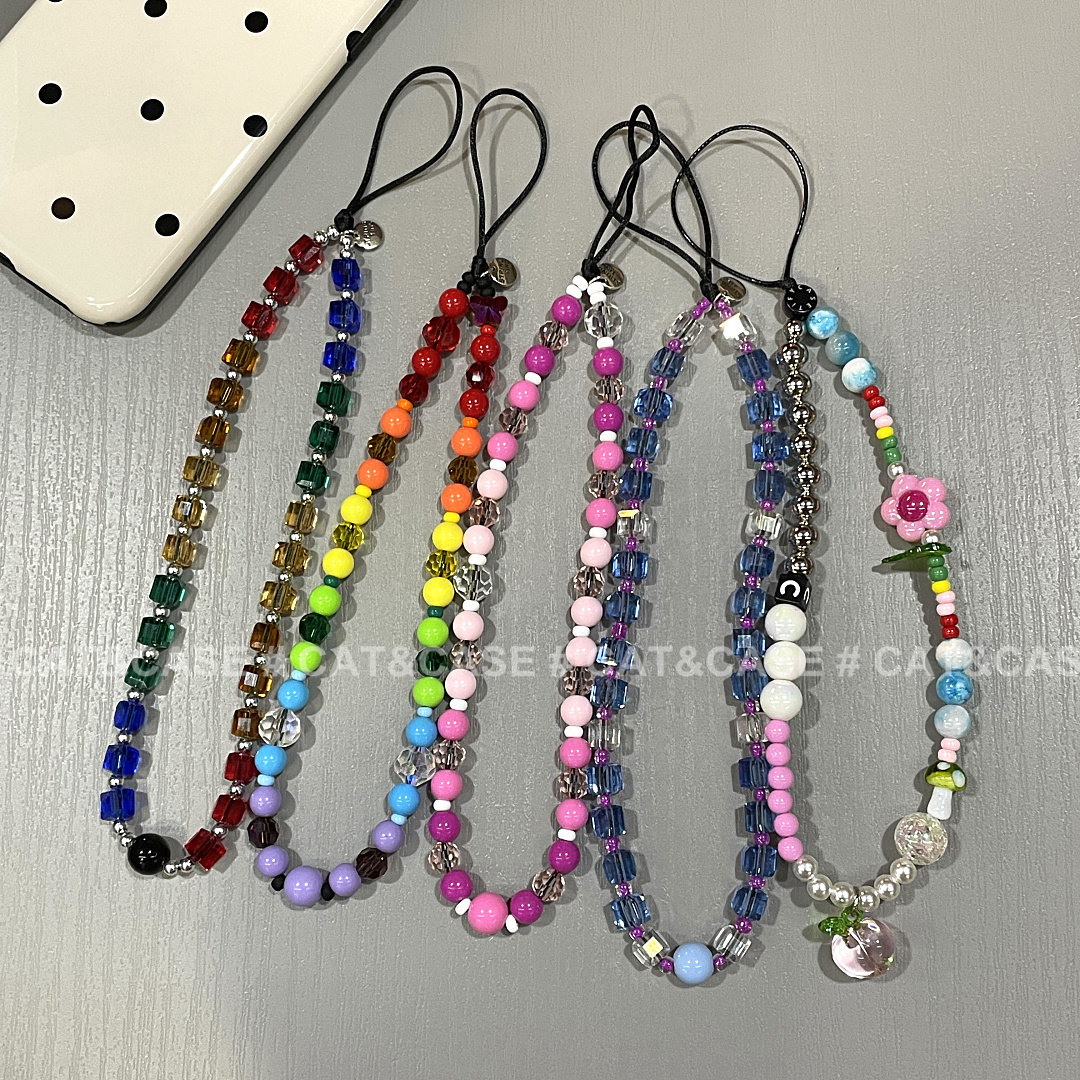 高端手工定制高级珠串钥匙扣挂绳挂链手机链防丢INS风女彩虹字母