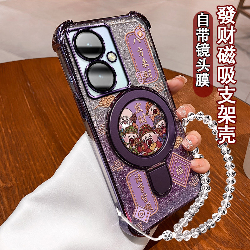 适用vivoy35+手机壳支架新款y35M+闪粉八方来财V2279A高级感手链VIVOY35+镜头膜y35m+诸事顺利y35+保护套磁吸