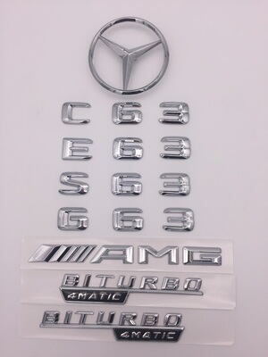 全新BENZ奔驰车标C63 E63 S63 G63 AMG 后尾标侧标BITURBO 4MATIC