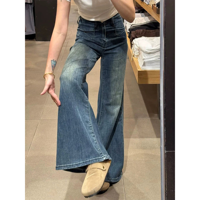 深色高腰不贴腿喇叭牛仔裤女2025秋季新款遮肉显瘦百搭裤
