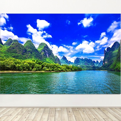 漓江山水风景画桂林美景图桂林山水甲天下意境唯美画客厅茶室自粘