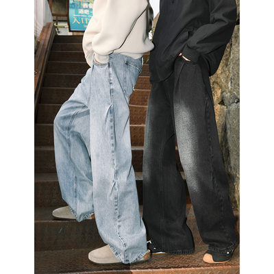 MANYSTON美式复古水洗男牛仔长裤