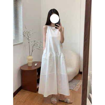 现货ZZ同源薄潆幸 宽松A字背心连衣裙女夏新拼接设计感度假风裙子