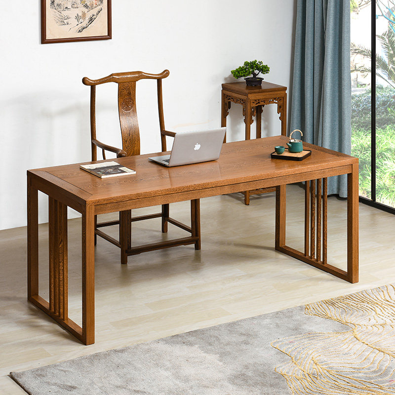 红木家具鸡翅木书桌书法桌新中式实木简约电脑桌写字台办公桌画案_虎窝淘