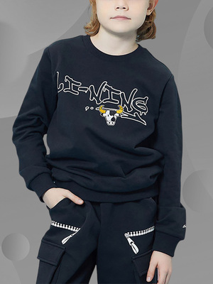 Lining/李宁正品男大童时尚运动宽松舒适印花圆领套头卫衣YWDR349