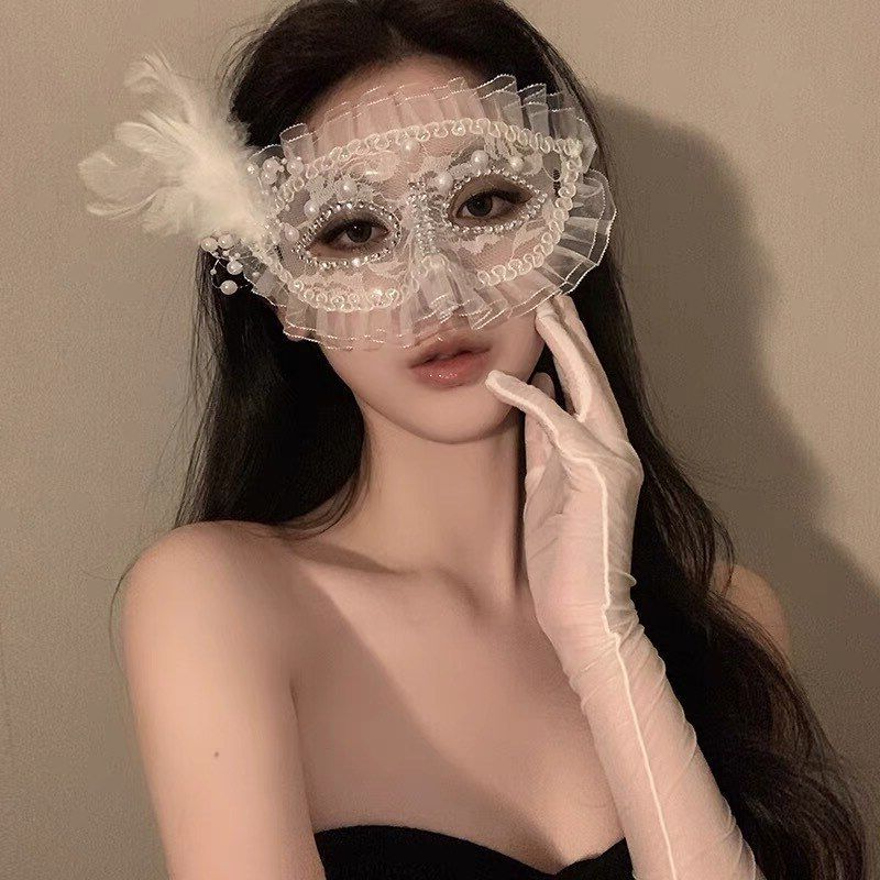 白色半脸化妆舞会女面具眼罩公主面具派对半脸假日成人羽毛道具