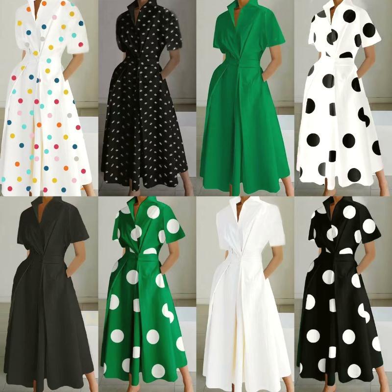 Cross border shirt with elastic waist and large hem dress