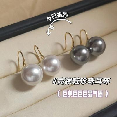 925银高跟鞋珍珠耳钉经典强光澳白珍珠耳钉女高跟鞋耳环法式轻奢