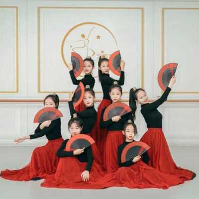 720度大摆舞蹈裙红色演出服