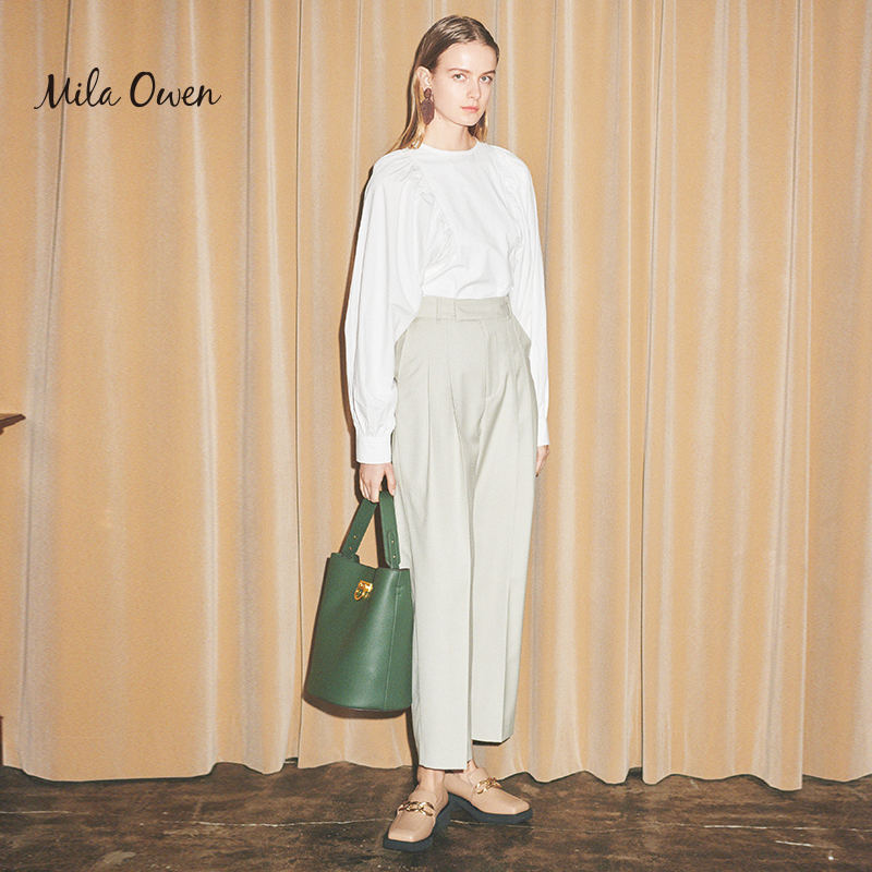 Mila Owen春夏季新款日系简约休闲垂坠感宽松通勤西装长款裤子女_虎窝淘
