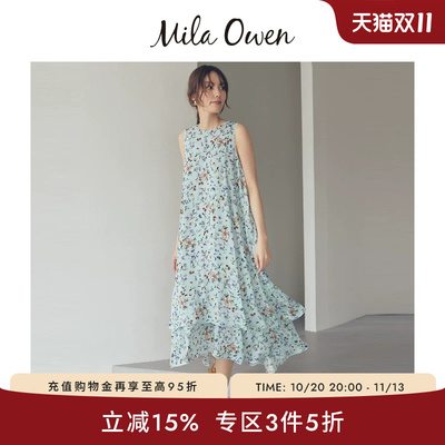 MilaOwen无袖碎花雪纺连衣裙