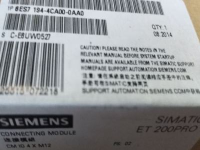 西门子1P6ES7194-4CA10-0AA0全新4×M12塑料材质6ES71944CA100AA0