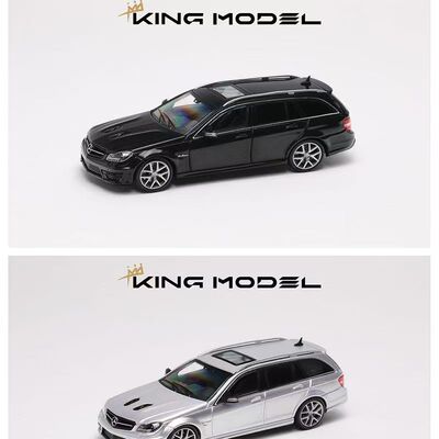 KM车模1:64 奔驰C63AMG 旅行版 黑银 合金车模仿真车模型收藏摆件