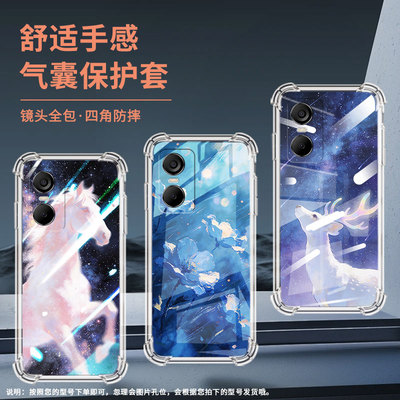 适用传音tecnopop10气囊壳油画花朵pop6pro中国风tecnopop6go手机壳tecnopop6四角防摔男女款be7保护套