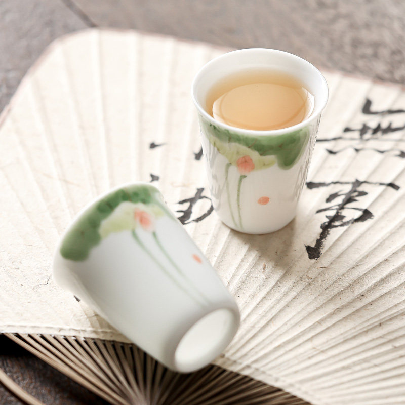 纯手绘釉下彩主人杯陶瓷中式家用高档品茗杯个人专用喝茶杯闻香杯