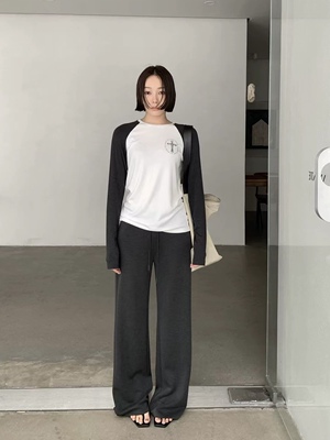 抽绳松紧腰休闲裤女2026春夏款百搭显瘦垂感直筒阔腿裤喇叭裤7838