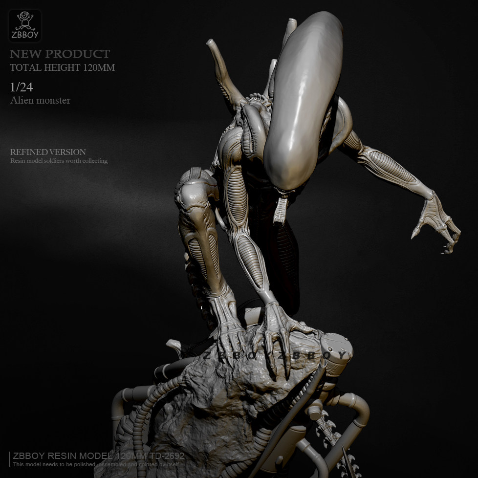 H120mm 1/18 ZBBOY监制外星猛兽异形树脂兵人白模 TD-2692_虎窝淘