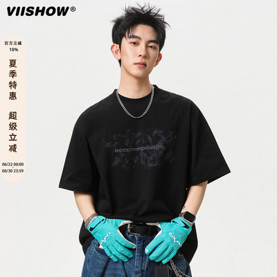 VIISHOW美式潮牌涂鸦印花短袖T恤男2026夏季宽松情侣重磅百搭体恤