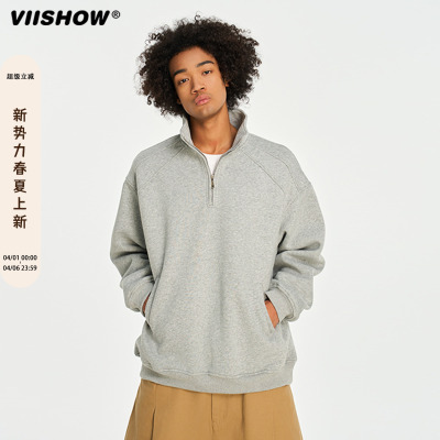 VIISHOW美式复古半拉链立领卫衣男秋季潮牌宽松廓形外套情侣上衣