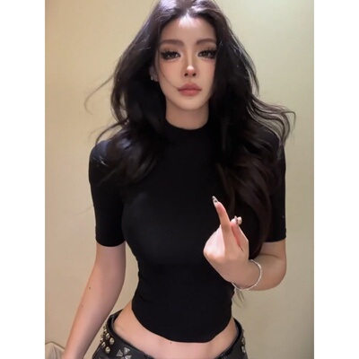 美式紧身收腰短款上衣女半袖T恤