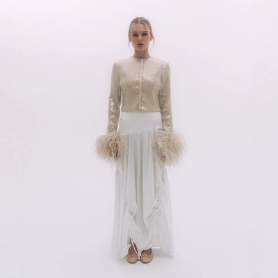 夜店风百搭轻奢亮片羽毛袖上衣