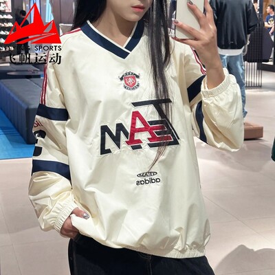 阿迪达斯男装2025冬梭织宽松足球V领运动长袖球衣T恤 KC0112 0113