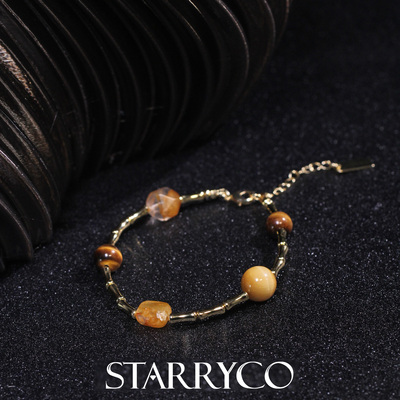 STARRYCO天然水晶系列晨曦虎眼铜镀18K金手链