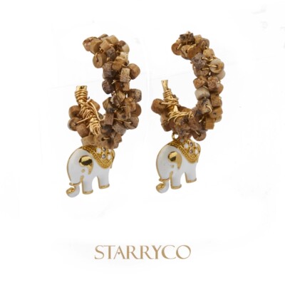 STARRYCO设计感图画木小象耳环